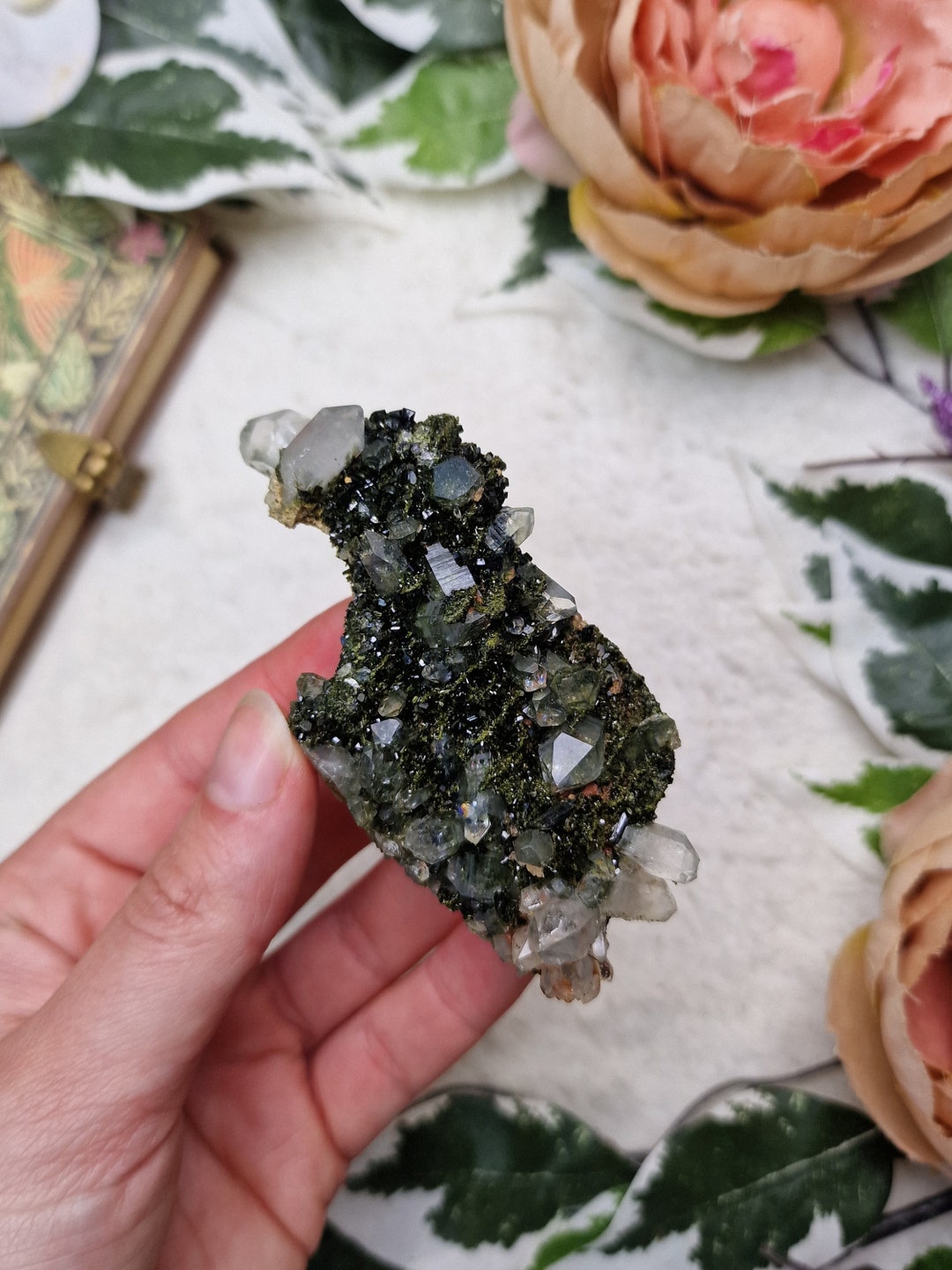 Forest Epidote Cluster Turkey / Adjustable Display Stand Geode Gemstone ...