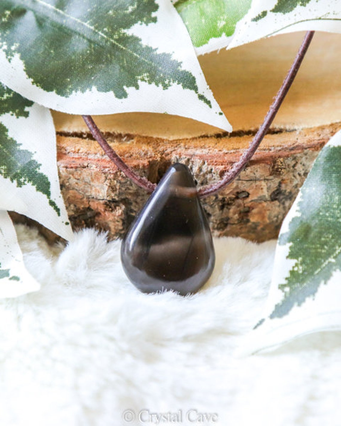 Apache Tears Obsidian Necklace Pendant / Drilled Stone Polished Crystal ...