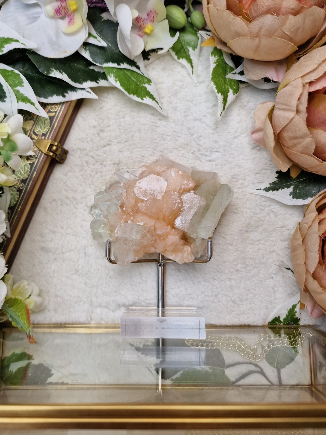 Stilbite Apophyllite Cluster India / Adjustable Display Stand Geode ...