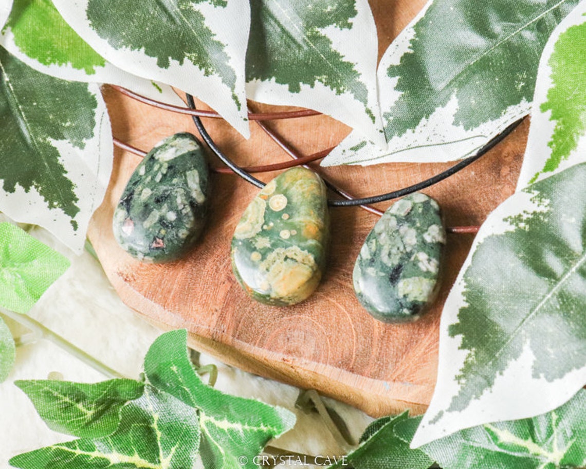 Rhyolite Necklace Pendant / Rainforest Jasper Drilled Stone Polished ...