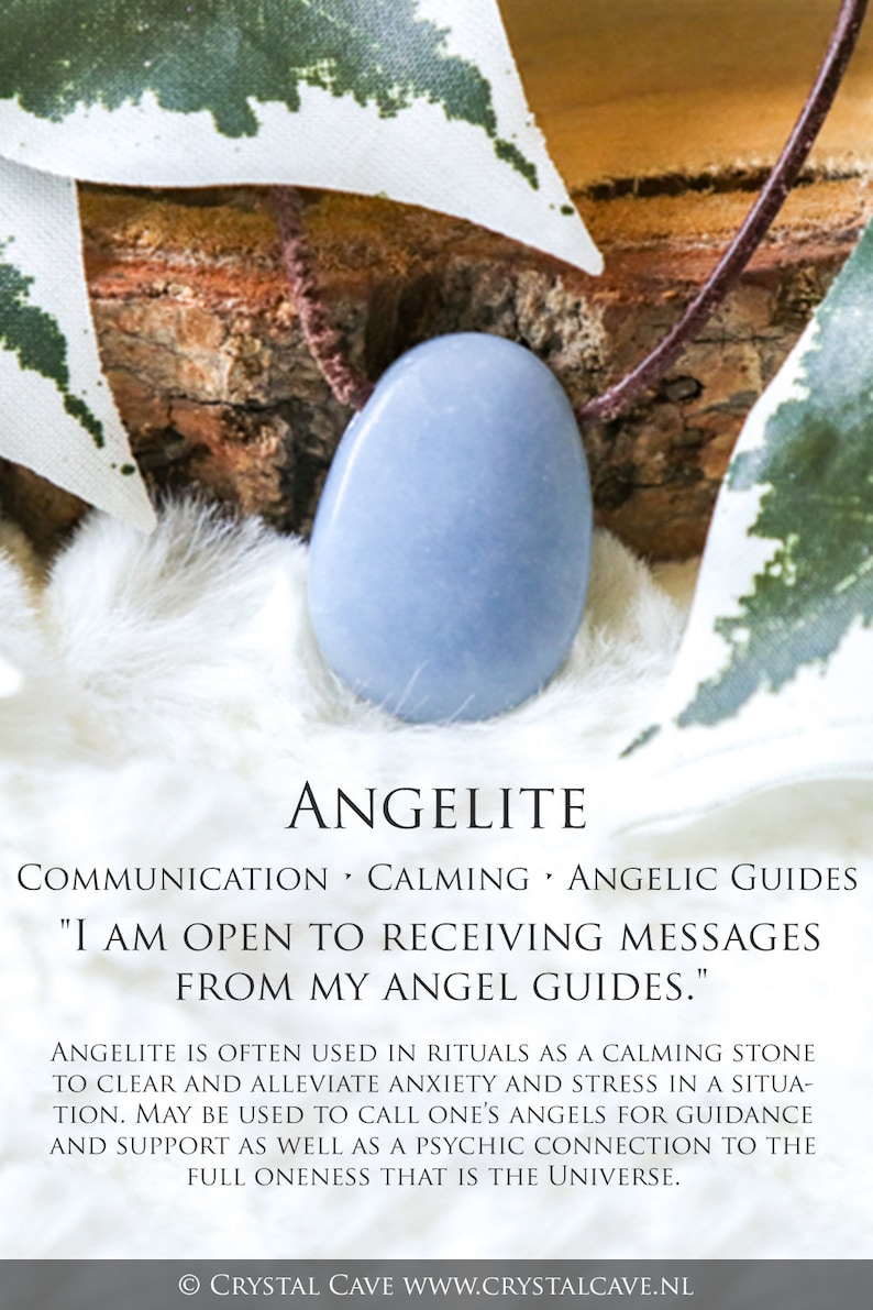 Angelite Polished Necklace Pendant - Drilled Stone Jewelery - Oval ...