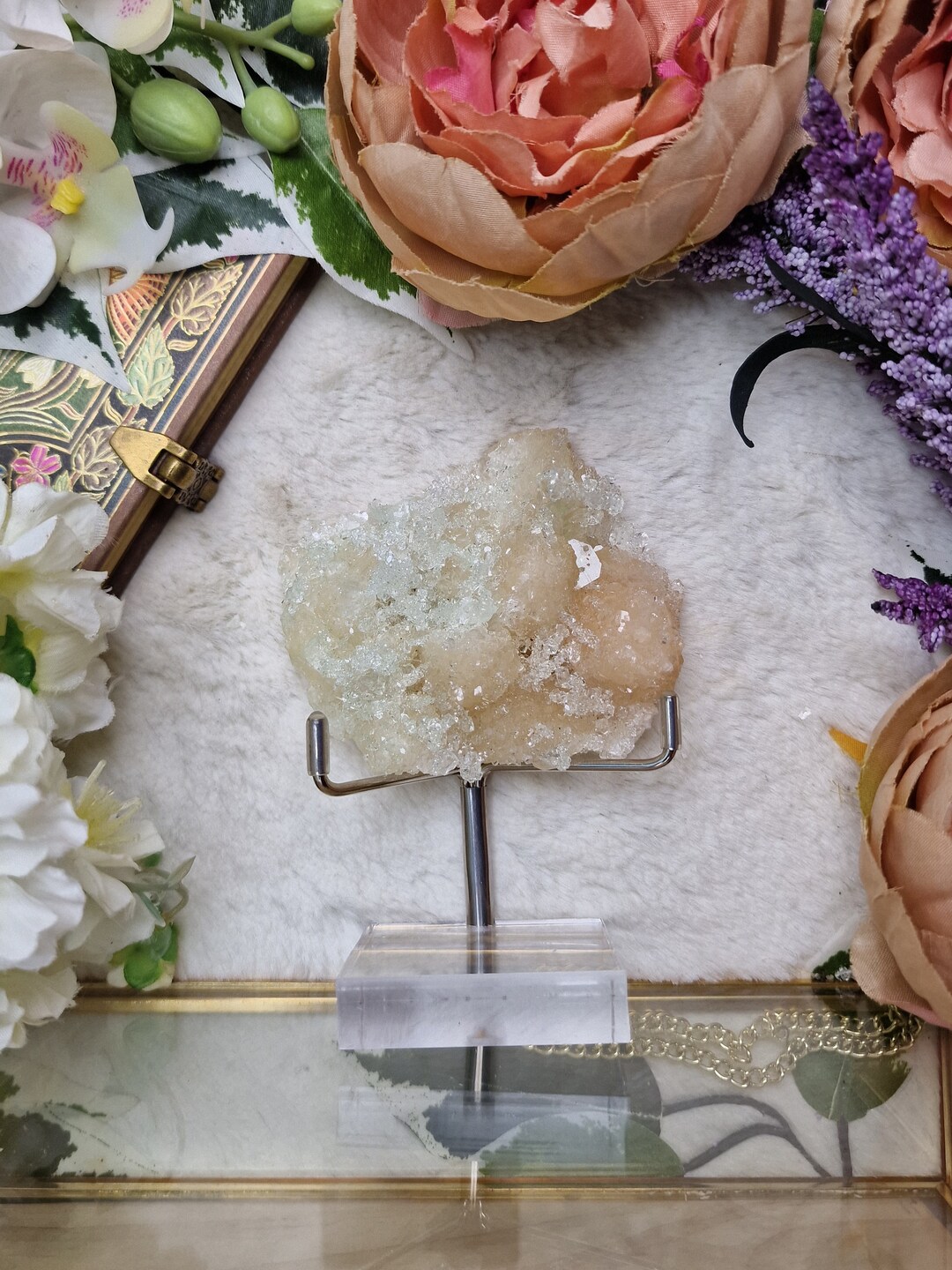 Stilbite Apophyllite Cluster India / Adjustable Display Stand Geode ...