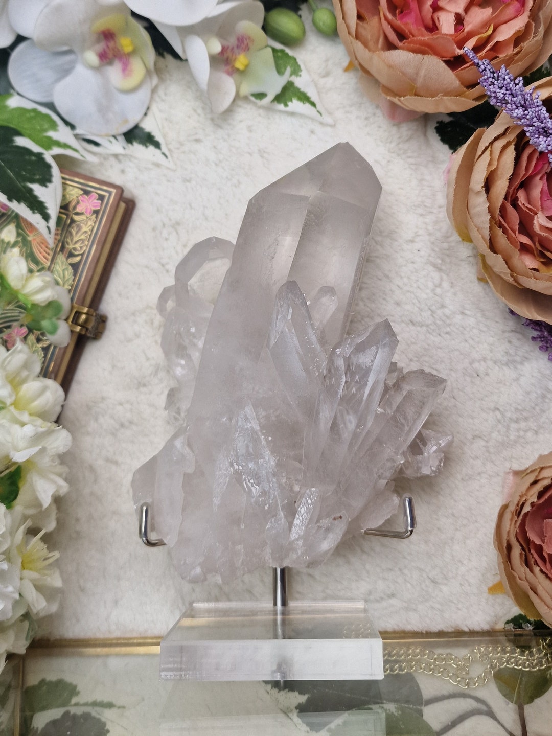 Raw Rock Crystal Cluster / Adjustable Display Stand Geode Rough Natural ...