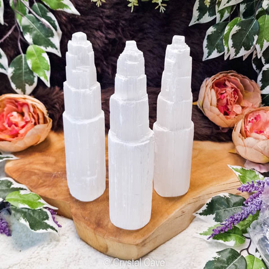 Selenite Tower / Generator Obelisk Point Sculpture - Gemstone Interior ...