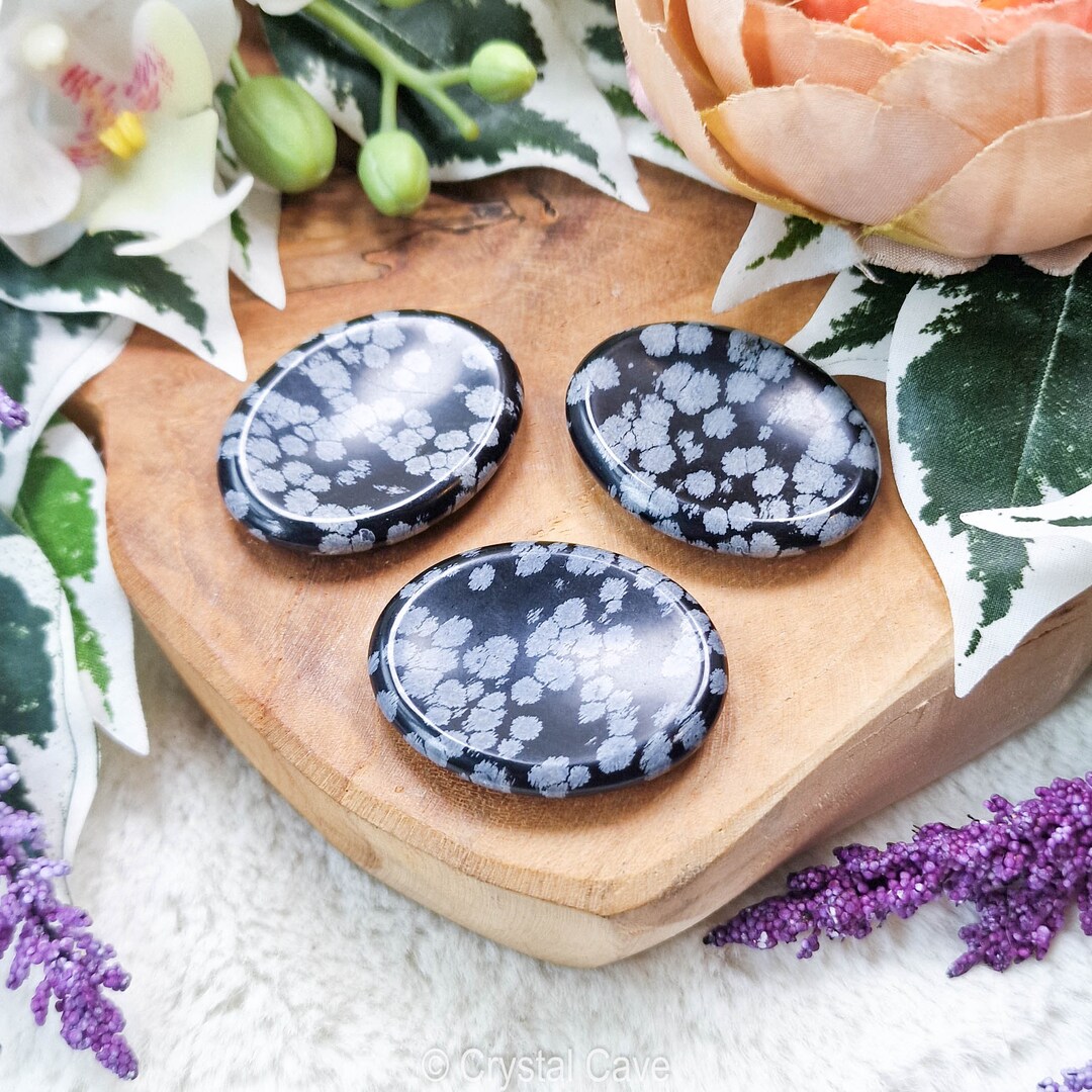 Snowflake Obsidian Worry Stone - Crystal Smooth Pebble Gemstone ...