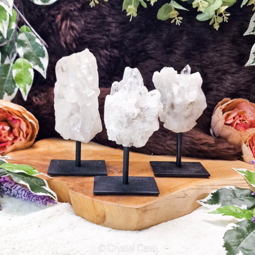 Raw Rock Crystal Cluster on Metal Display Stand Quartz Generator ...