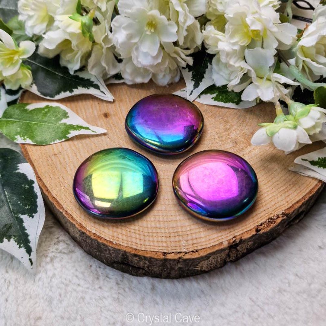 Titanium Aura Quartz Pocket Palm Stone - Hand Stone Cabochon Natural ...