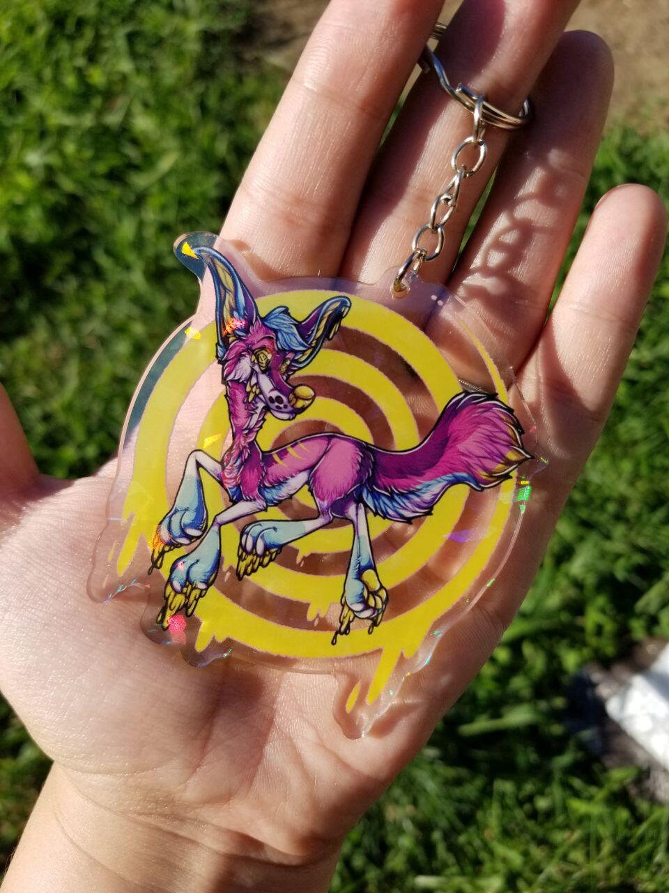 Holographic Hypno Dog furry keychain | Etsy