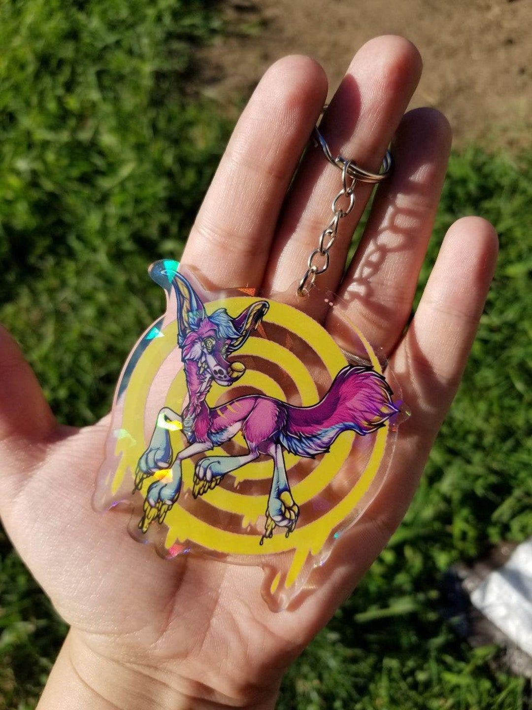 Holographic Hypno Dog Furry Keychain - Etsy Sweden