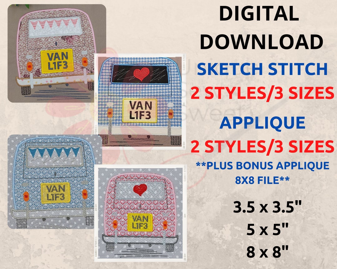 Sketch and Applique Bundle, Camper Van Machine Embroidery, Campers ...