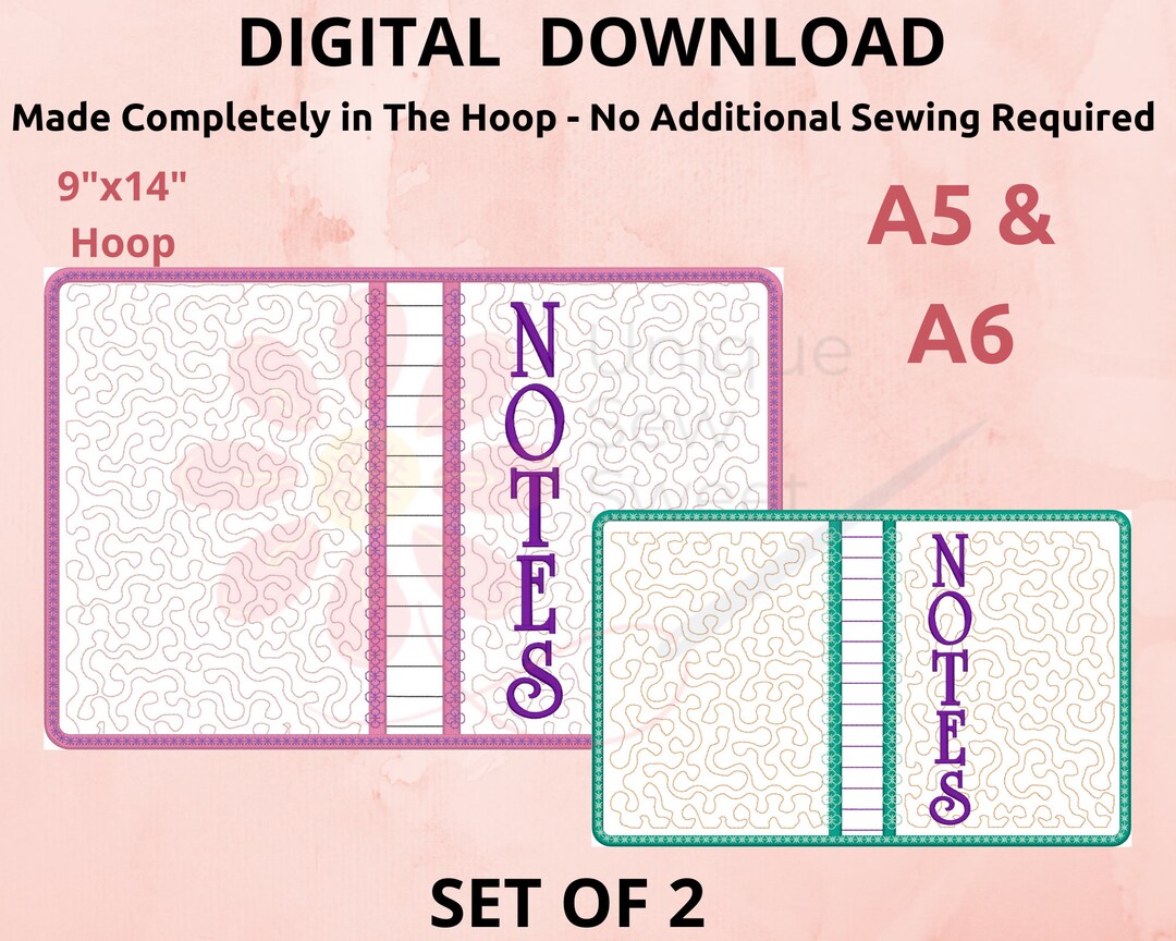 ITH A6 and A5 Set Notebook Cover Machine Embroidery File 9x14 ...