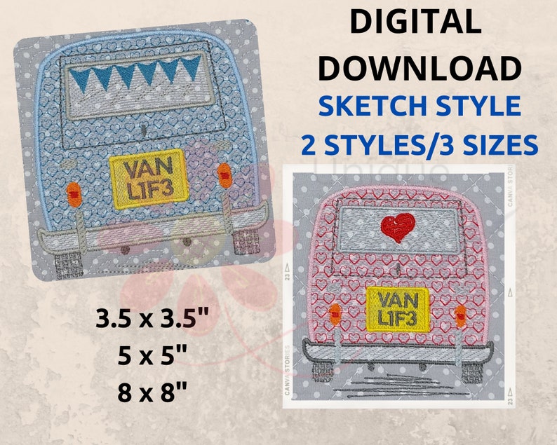 Camper Van Machine Embroidery, Sketch Campers Design Set, Embroidery ...