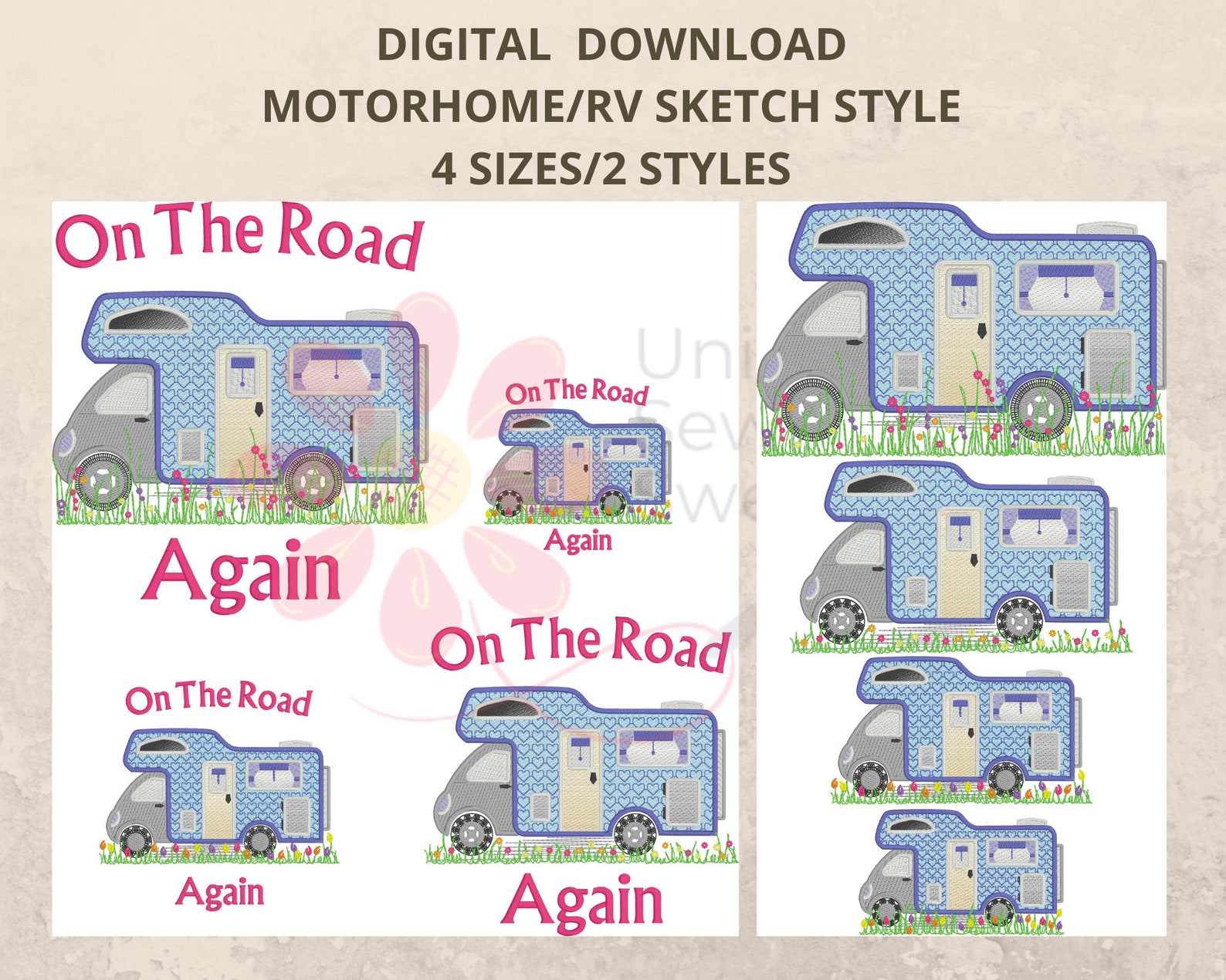 Motorhome RV Machine Sketch Embroidery Design Set, Embroidery Machine ...