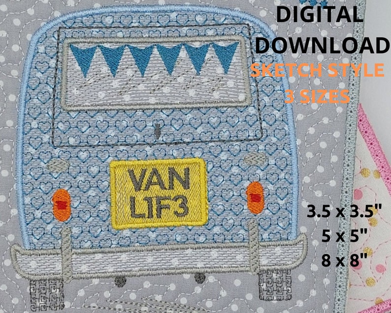 Camper Van Machine Embroidery, Sketch Campers Design Set, Embroidery ...