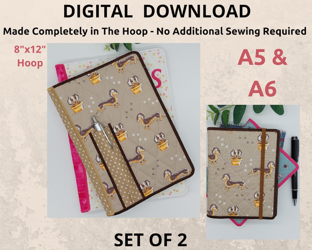 ITH A6 and A5 Set Notebook Cover Machine Embroidery File 8x12 ...
