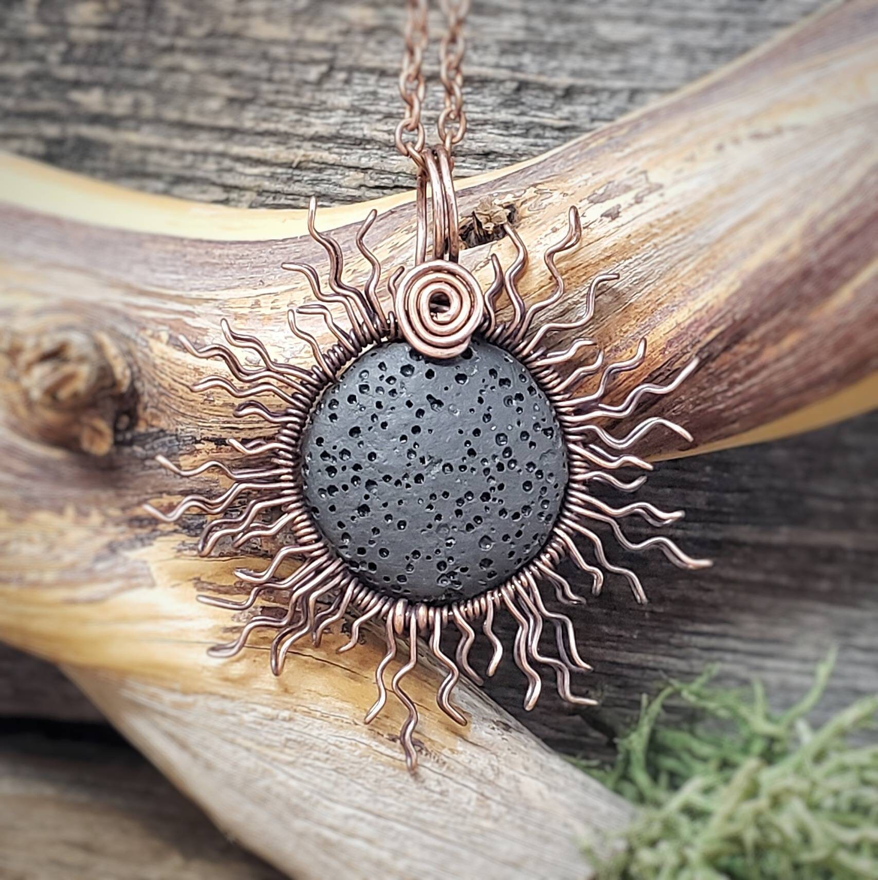 Solar Eclipse Pendant Copper Wire Sun Black Lava Bead Wire - Etsy