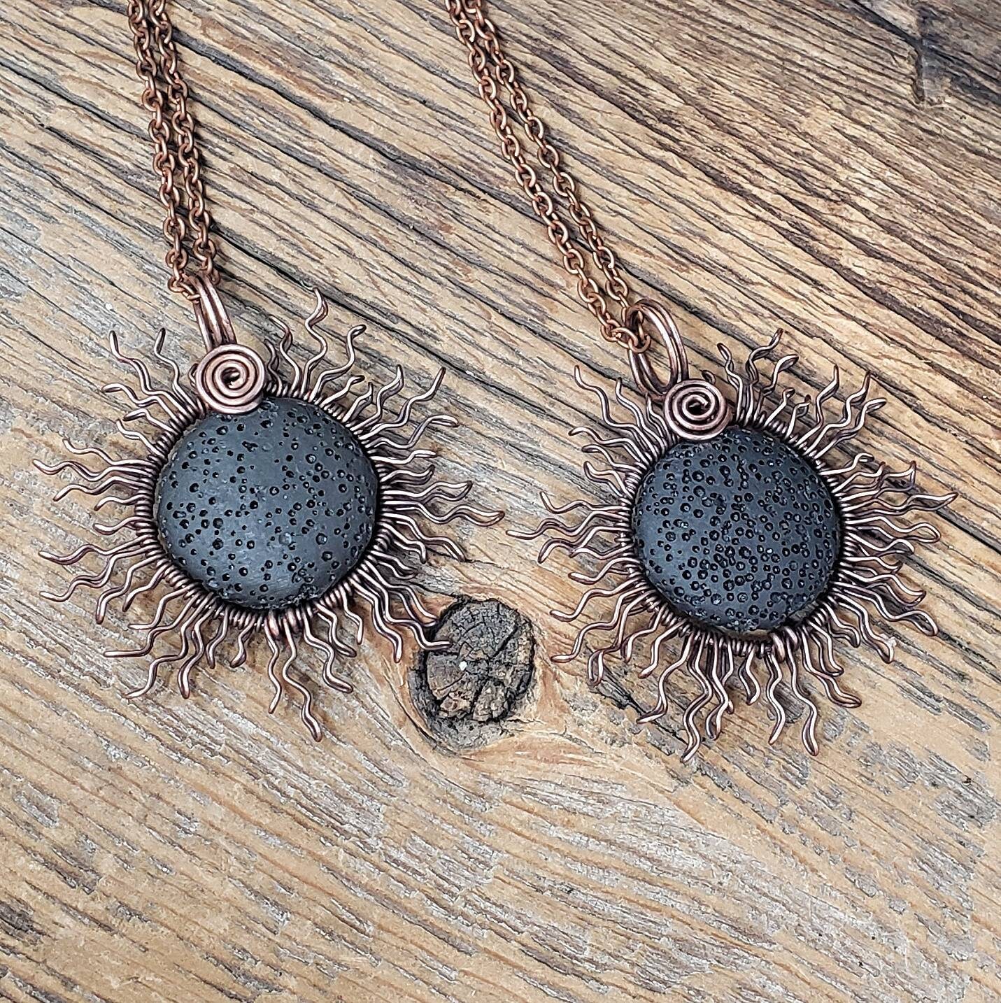 Solar Eclipse Pendant Copper Wire Sun Black Lava Bead Wire - Etsy