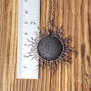 Solar Eclipse Pendant, Copper Wire Sun, Black Lava Bead, Wire Wrapped ...