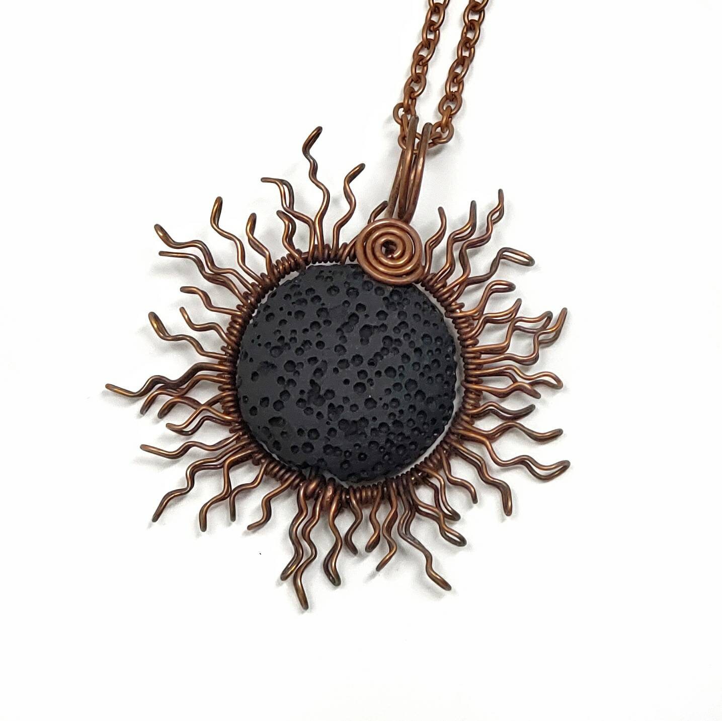 Solar Eclipse Pendant Copper Wire Sun Black Lava Bead Wire - Etsy