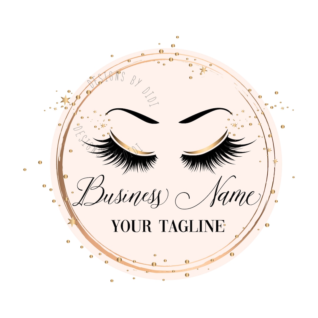 Lash Logo, Beauty Logo, Custom Logo, Pink Gold Lashes Logo, Glitter ...