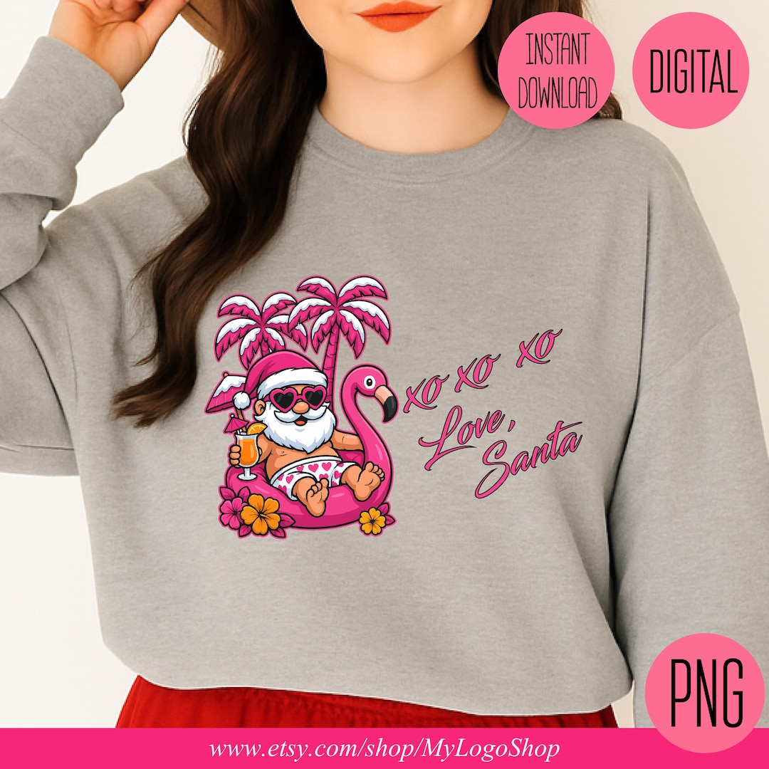 Funny Christmas Clipart, Santa Claus Tropical Flamingo, Hot Pink Santa ...