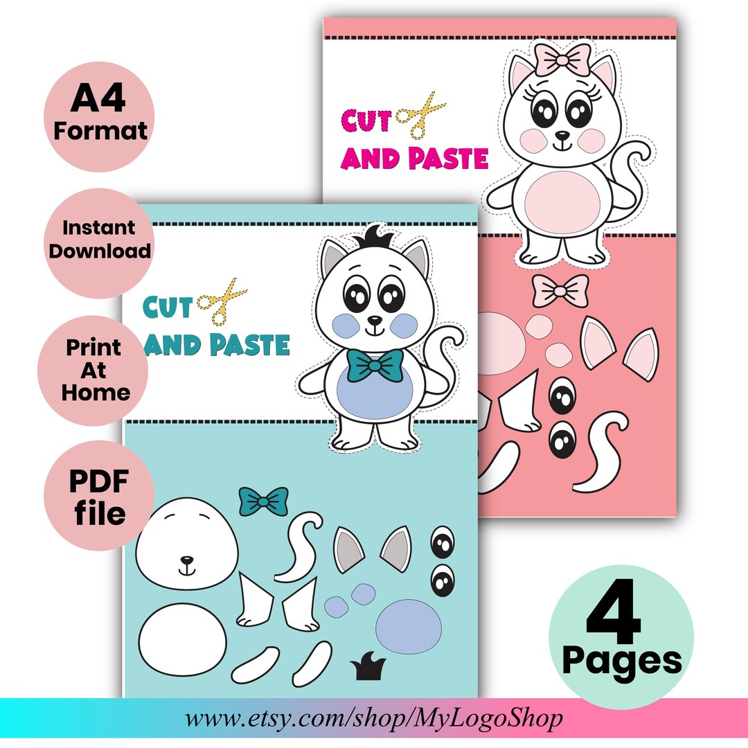Cat Cut and Paste Activity: Kindergarten Worksheets (PDF) - Etsy