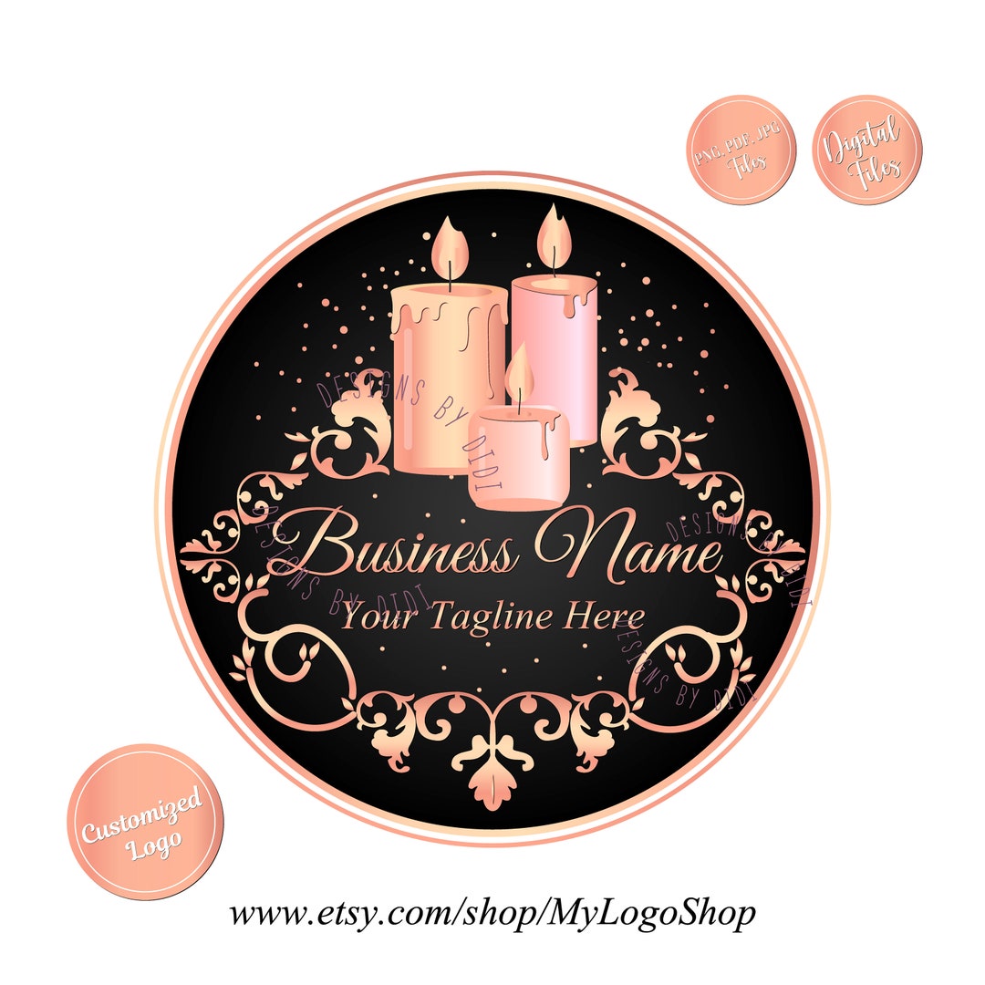 Candle Logo Design: Rose Gold Flame Label Template (digital Files) - Etsy