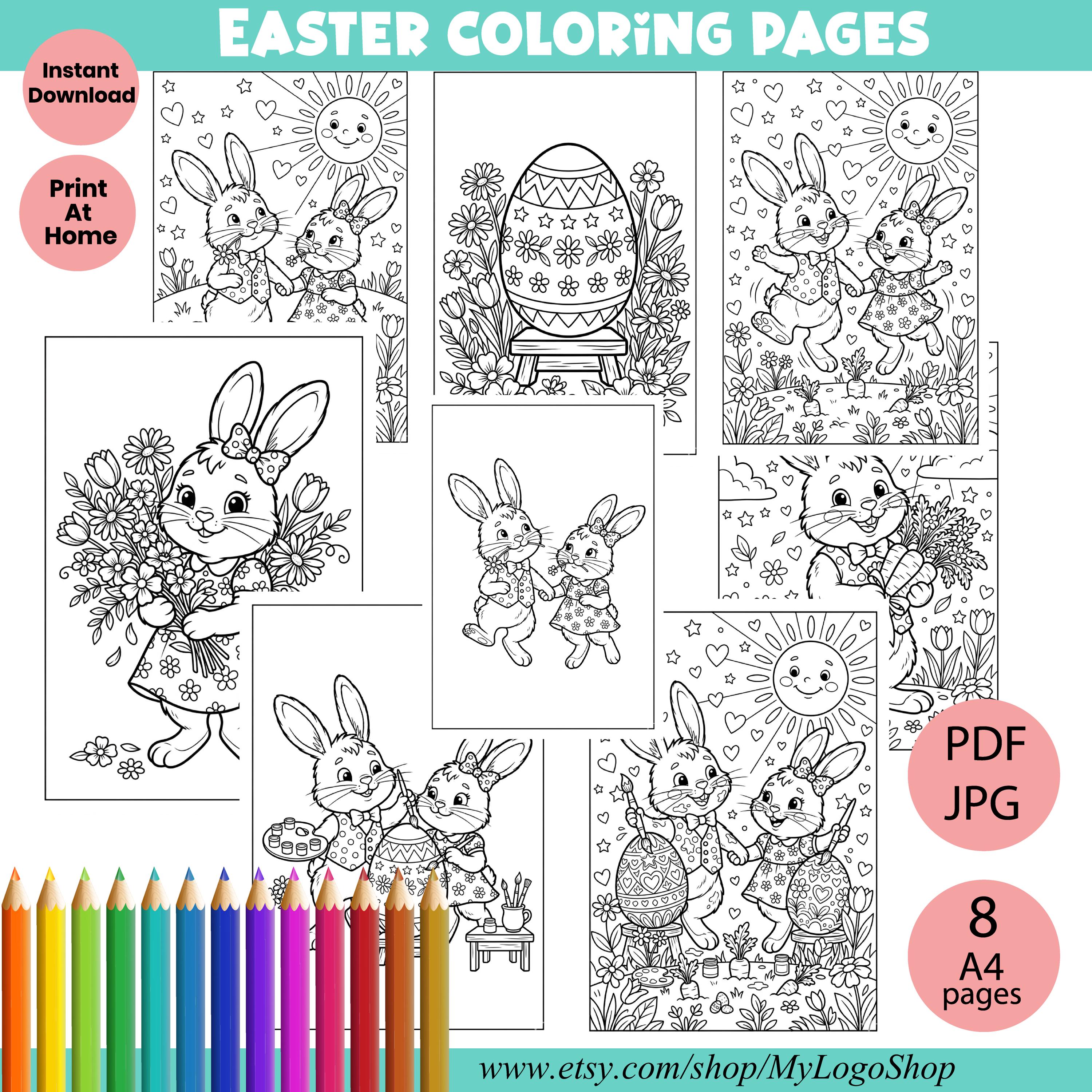 Easter Bunny Coloring Pages Kids Printable PDF, Spring Activity Sheets ...