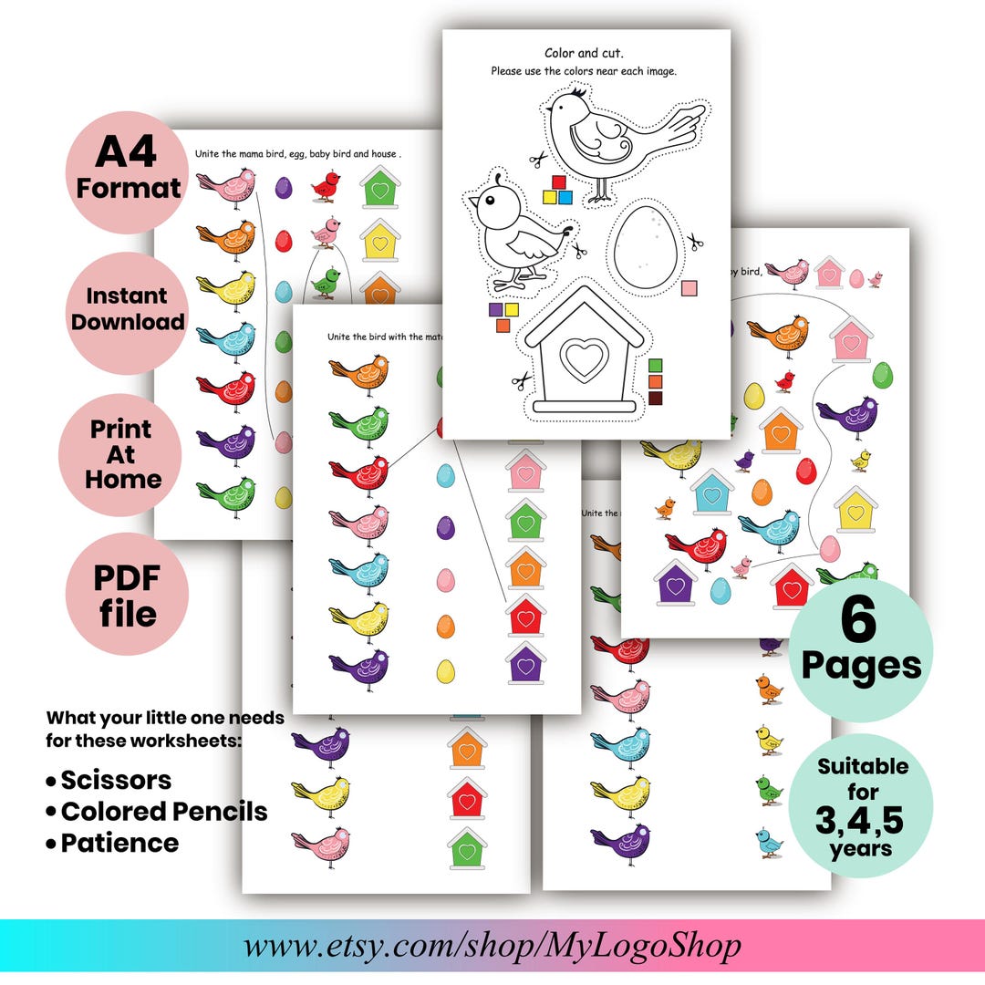 Preschool Kindergarten Worksheets: Color Matching, Cutting Practice ...