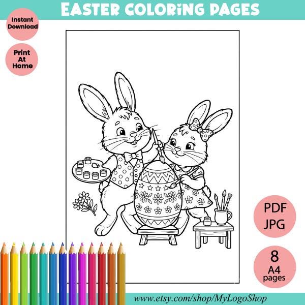 Easter Bunny Coloring Pages Kids Printable PDF, Spring Activity Sheets ...