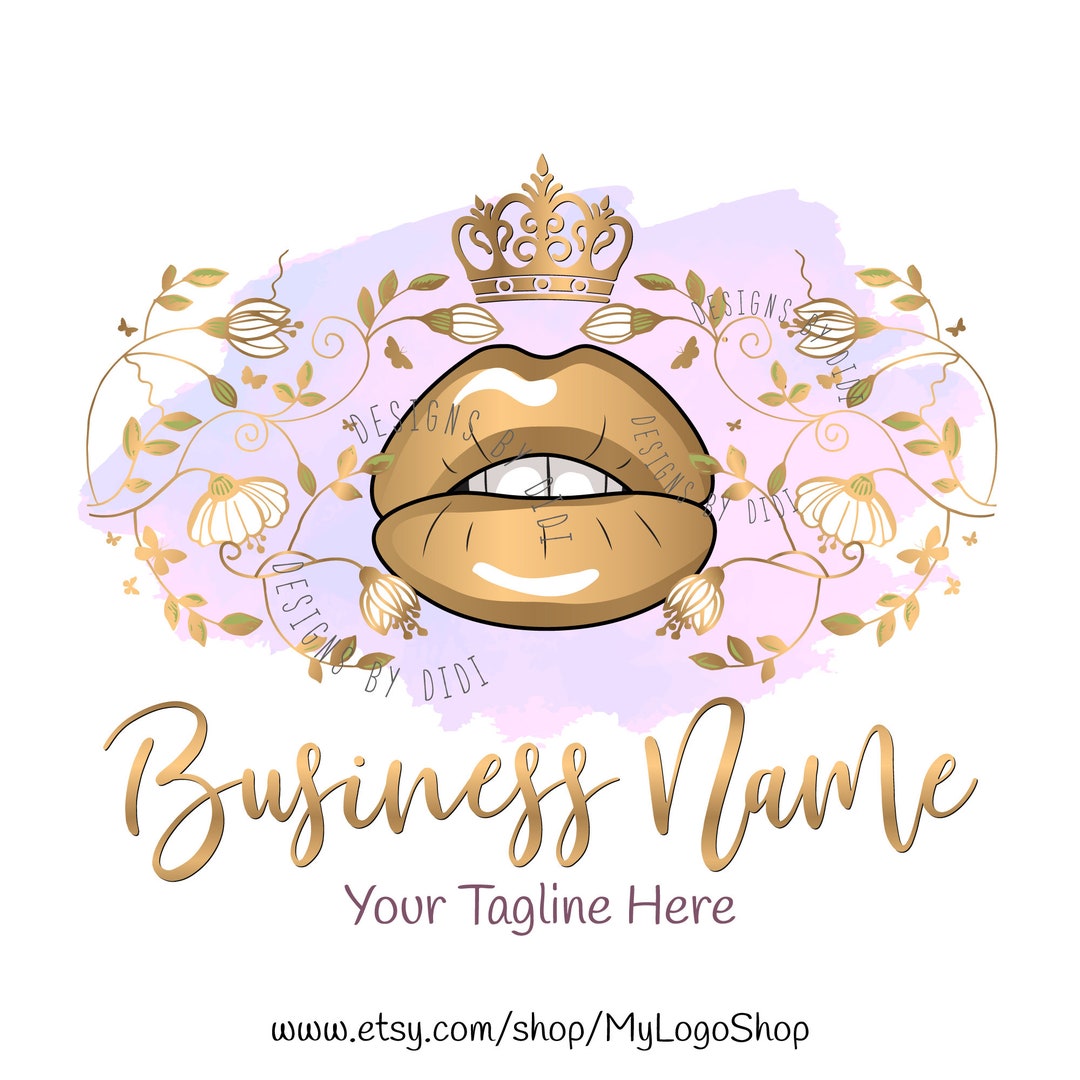 Gold Lips Logo, Lips Crown Logo, Flowers Lips Crown Logo, Lips ...