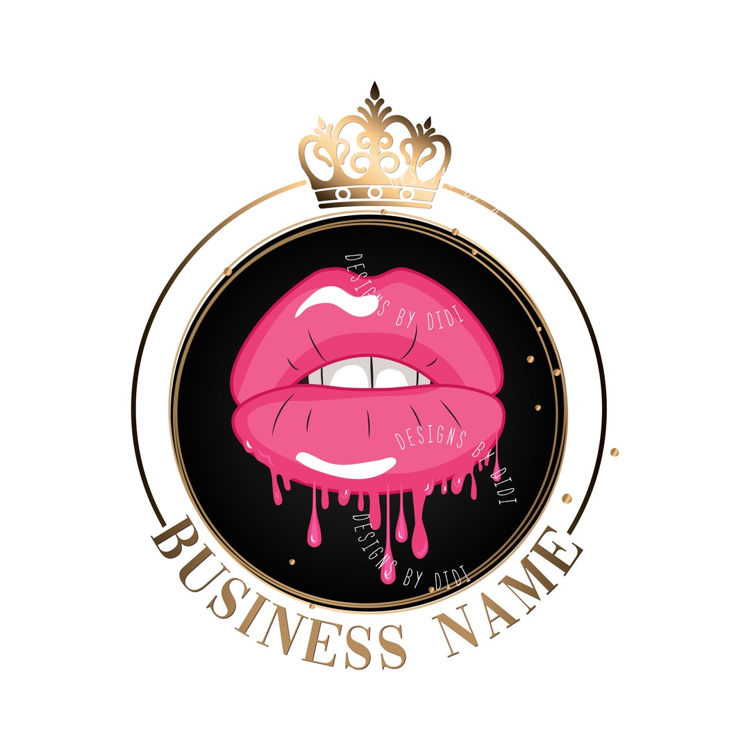 Lips Custom Logo, Dripping Lips Logo, Pink Lips Crown Logo, Beauty Logo ...