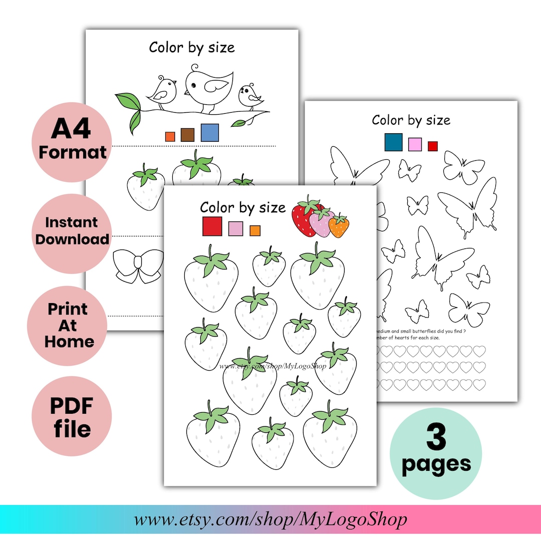 Preschool Worksheets Digital Download PDF, Color by Size, Counting and ...