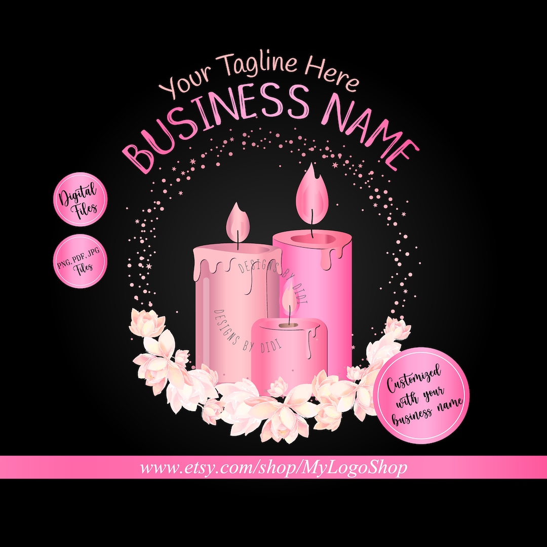 Candles Logo, Shop Candle Label Design, Flame Flowers Round, Glitter ...