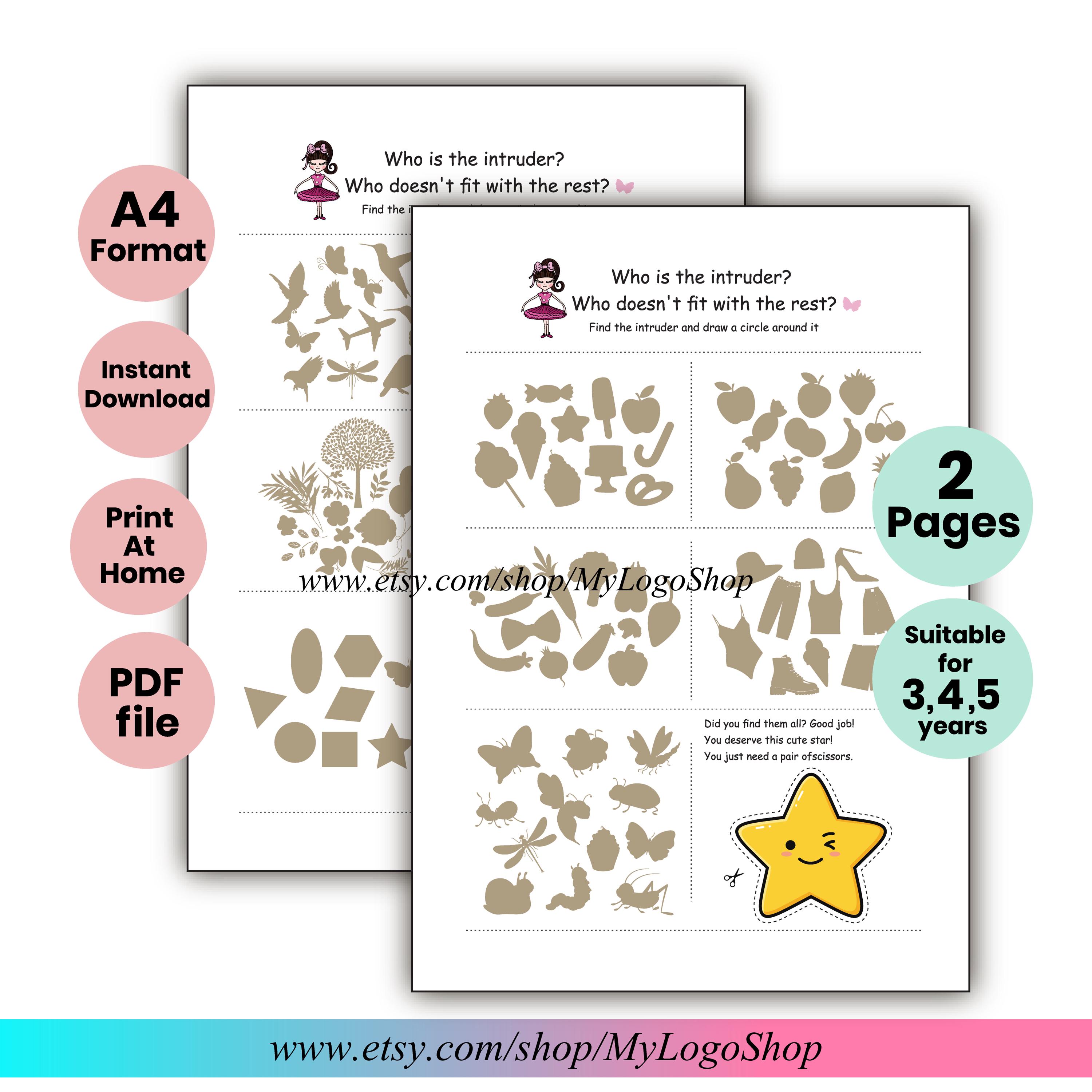 Find the Intruder Preschool Worksheet: Kids Learning Game (PDF) - Etsy