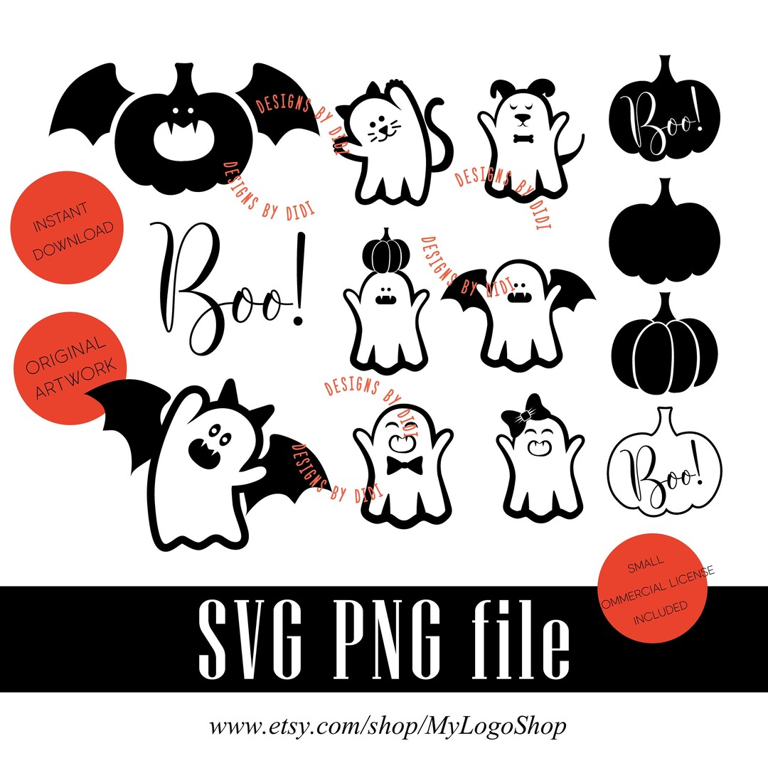 Halloween Ghosts Svg Png, Ghost Bundle Svg, Instant Download Pumking ...