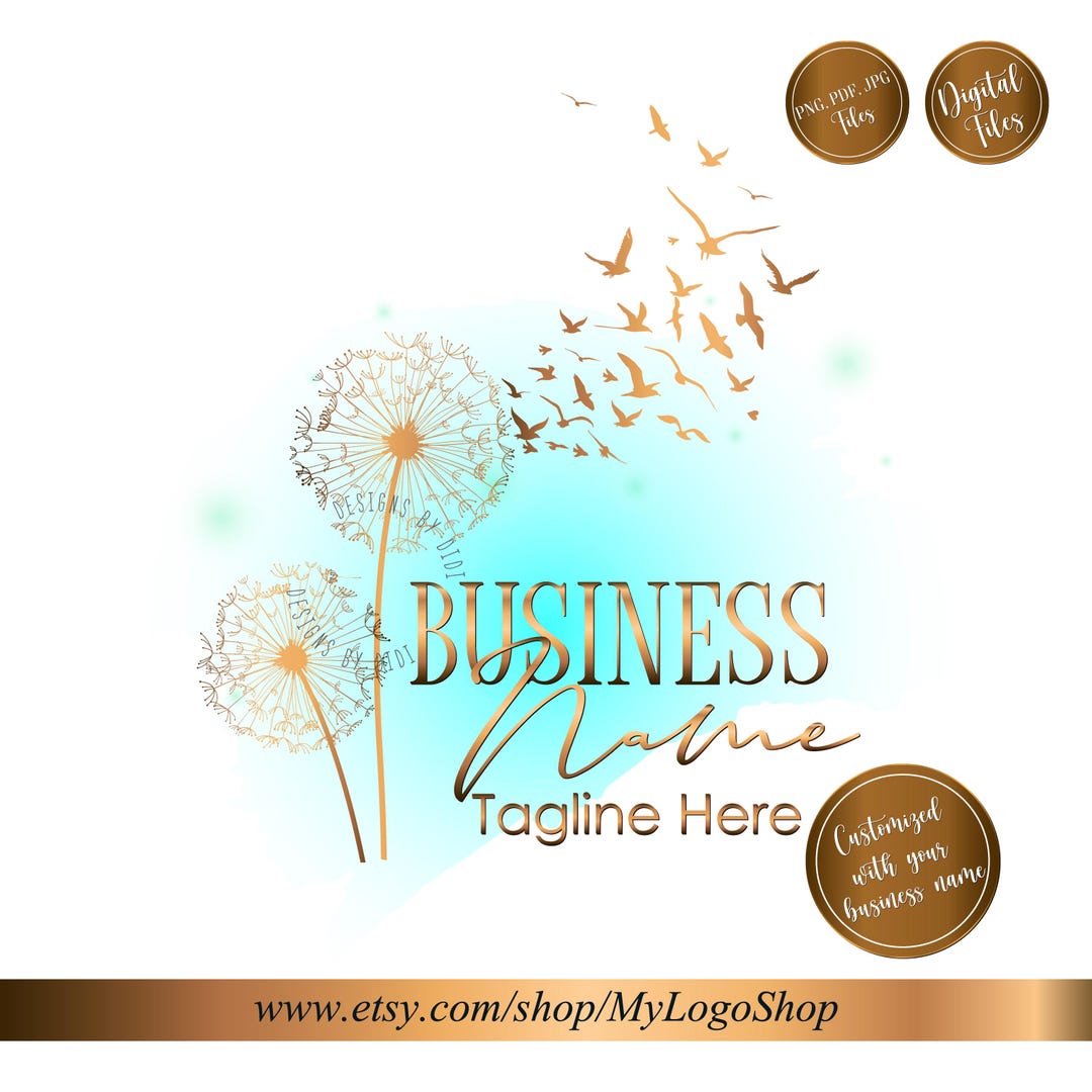 Dandelion Gold Logo, Flying Birds Fashion Boutique Design, Premade ...