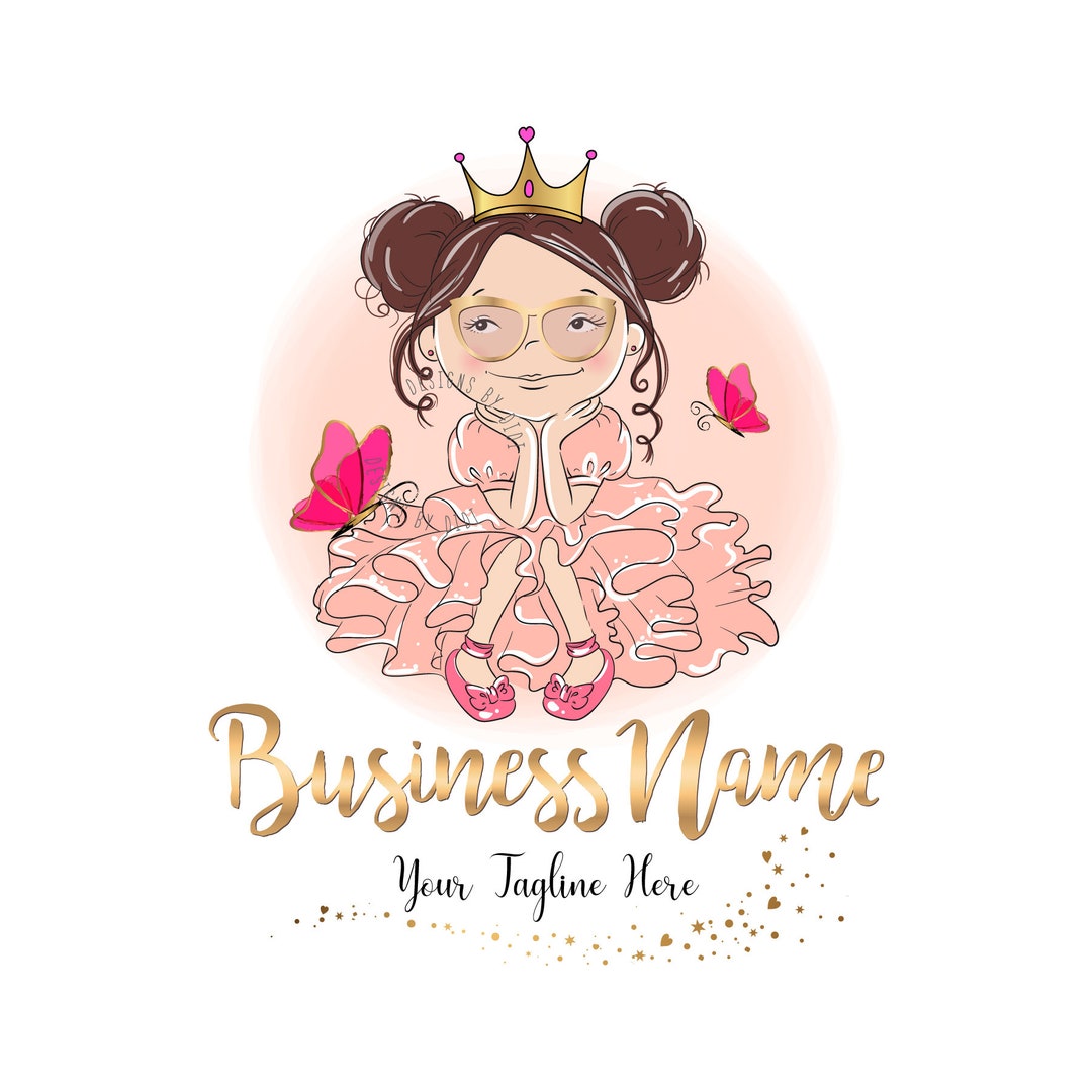 Cute Girl Logo, Feminine Logo, Girls With Glasses Logo Design, Crown ...