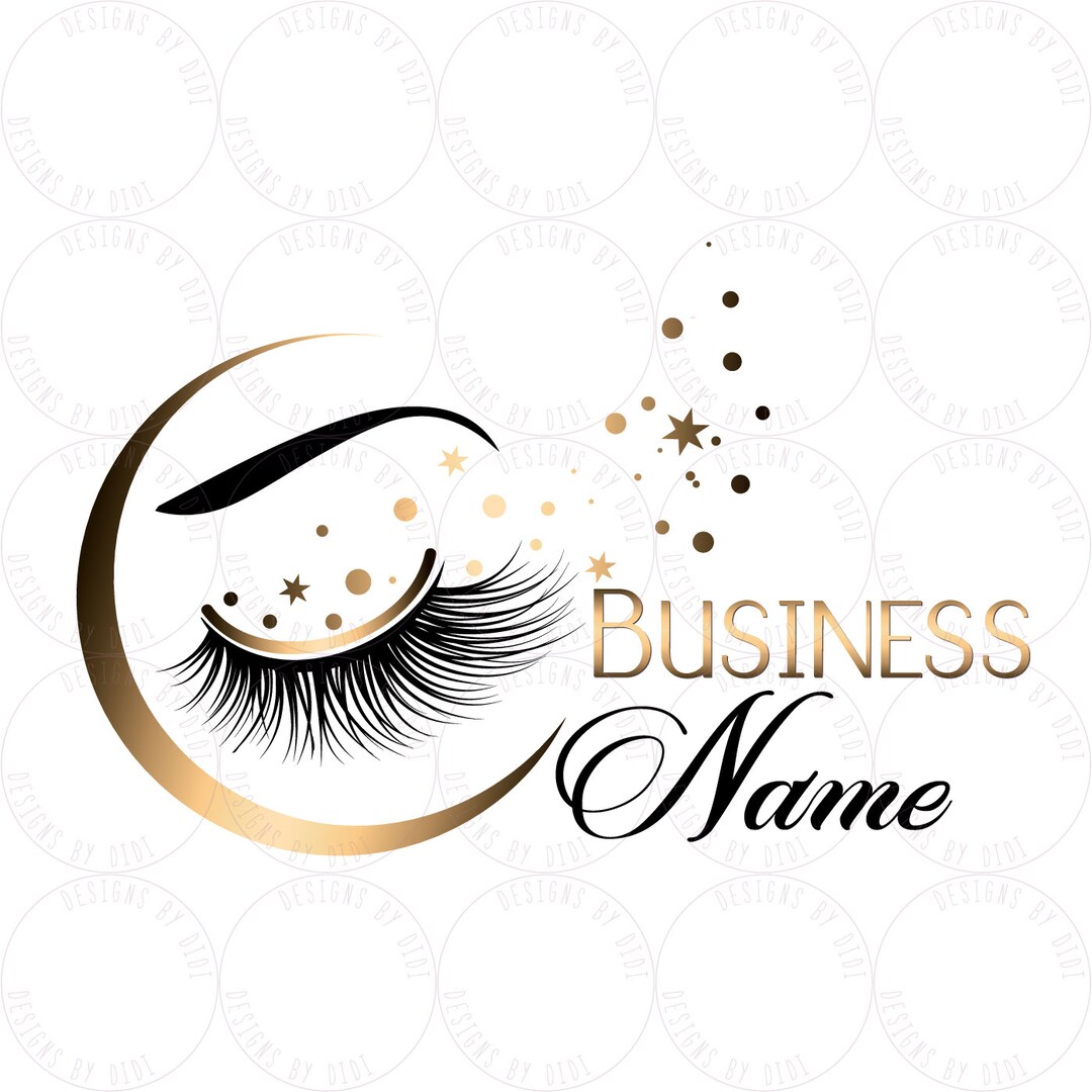 Lash Logo, Custom Logo, Moon Gold Lashes Logo, Eyelash Logo, Cosmetics Logo, Lashes Sparkles ...