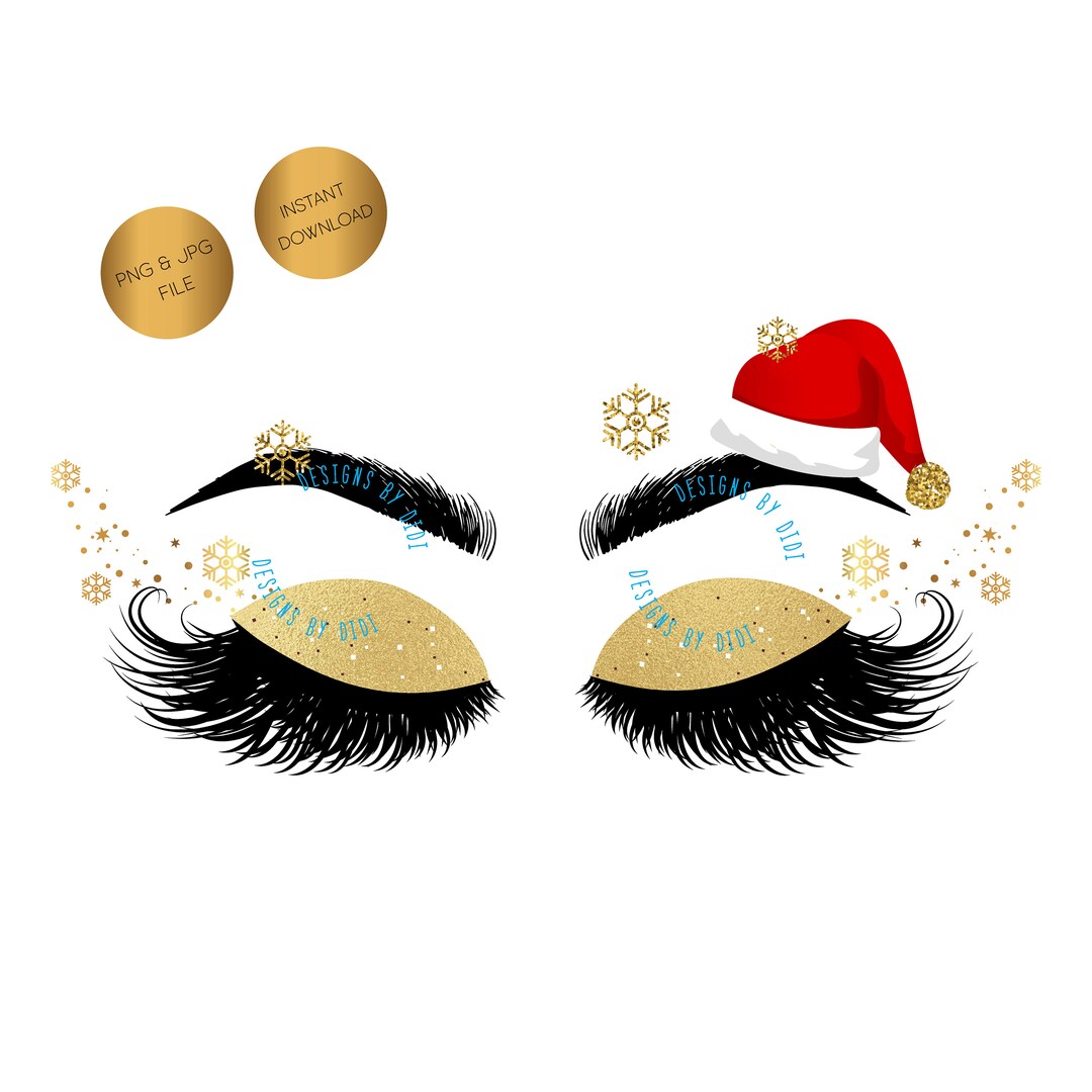 Christmas Gold Glitter Lashes, Santa Hat Eyelash Clipart, Snowflake ...