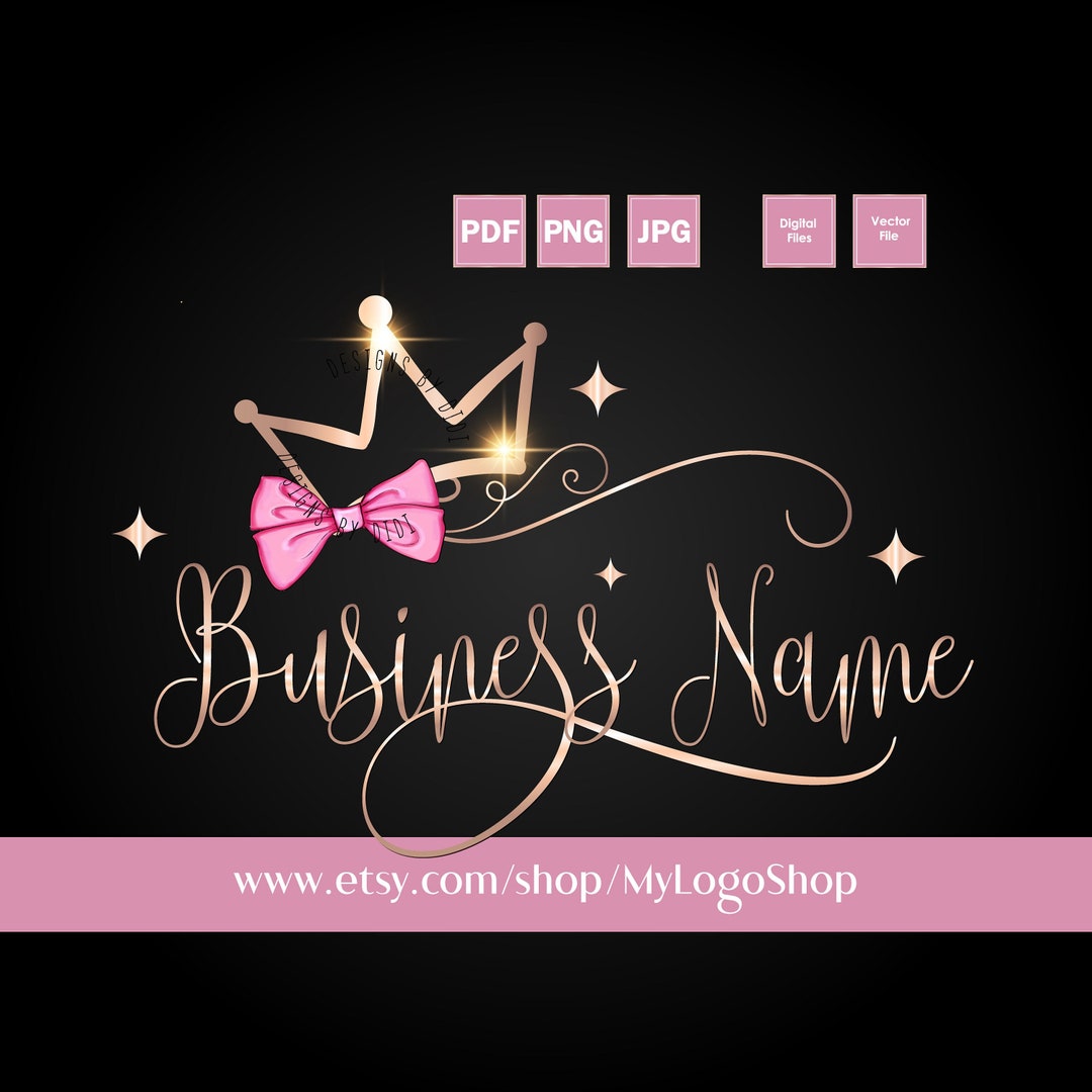Crown Glitter Logo Design, Bow Crown Boutique Logo, Pamper Glam Logo ...