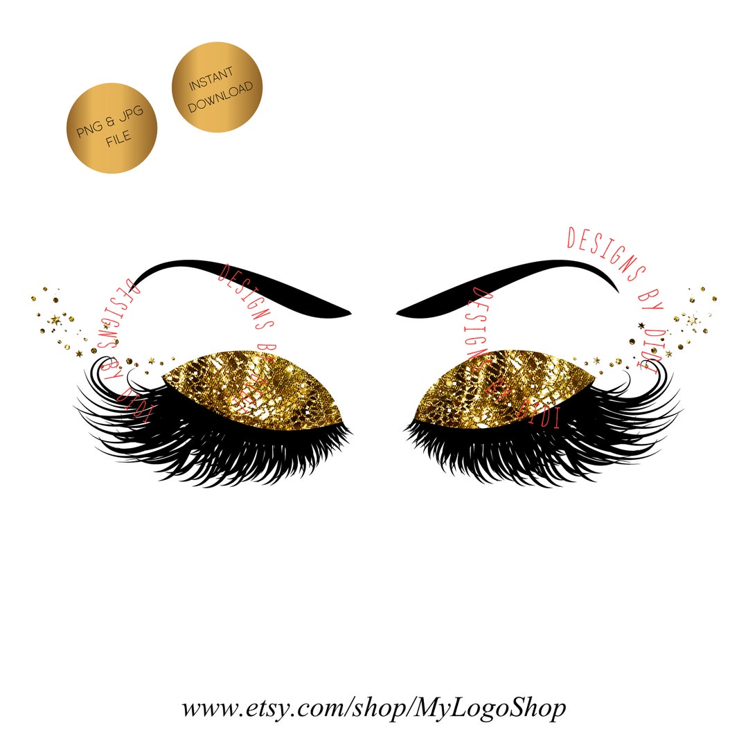 Instant Download, Glitter Eyes Lashes Logo, Gold Foil Lash Clipart ...