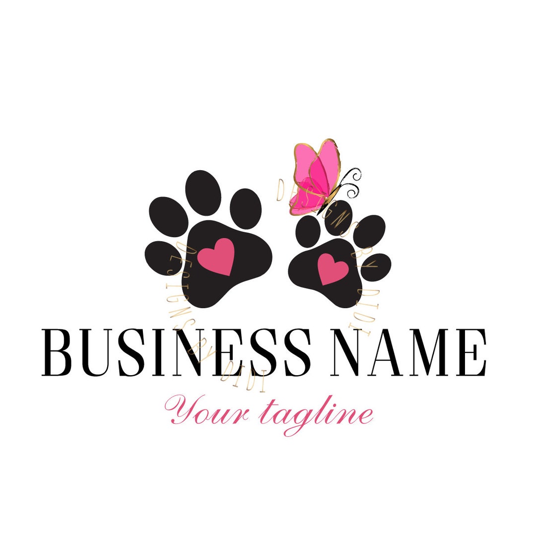 Paws Print Logo, Cute Paws Logo, Paws Hearts Logo, Pink Paws Butterfly ...