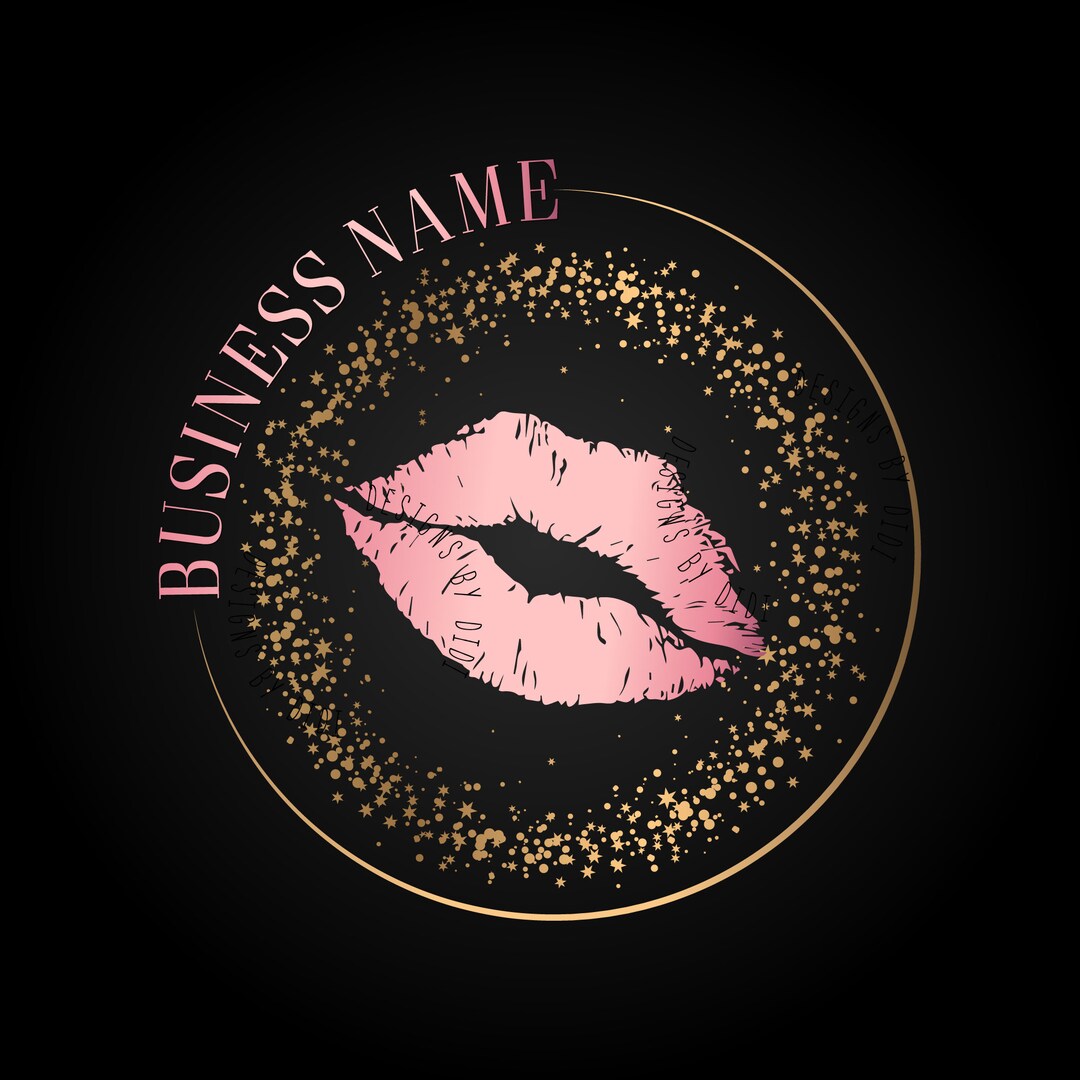 Custom Logo Rose Gold Lips Logo Lips Logo Gold Black Round - Etsy
