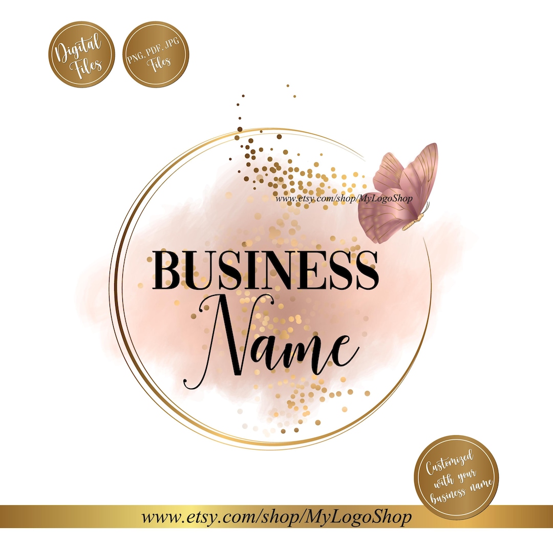 Rose Gold Butterfly Logo, Round Glitter Watermark Digital Download for ...