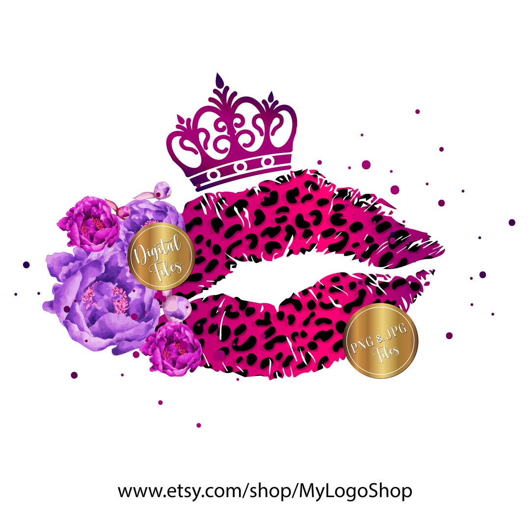 Hot Pink Flowers Cheetah Print Lips Logo, Leopard Print Lips Clipart ...