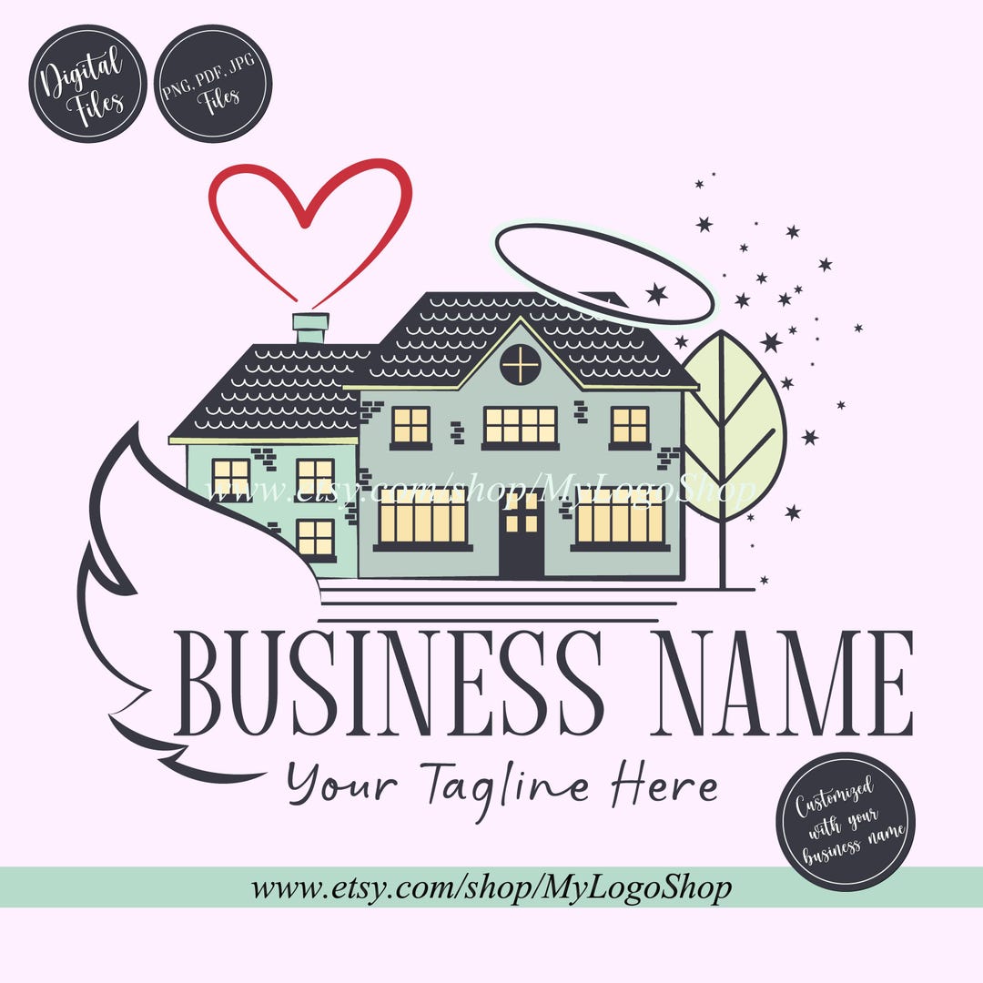 Home Care Logo, Senior Care Design, Cute Hand Drawn House Angel Wings ...