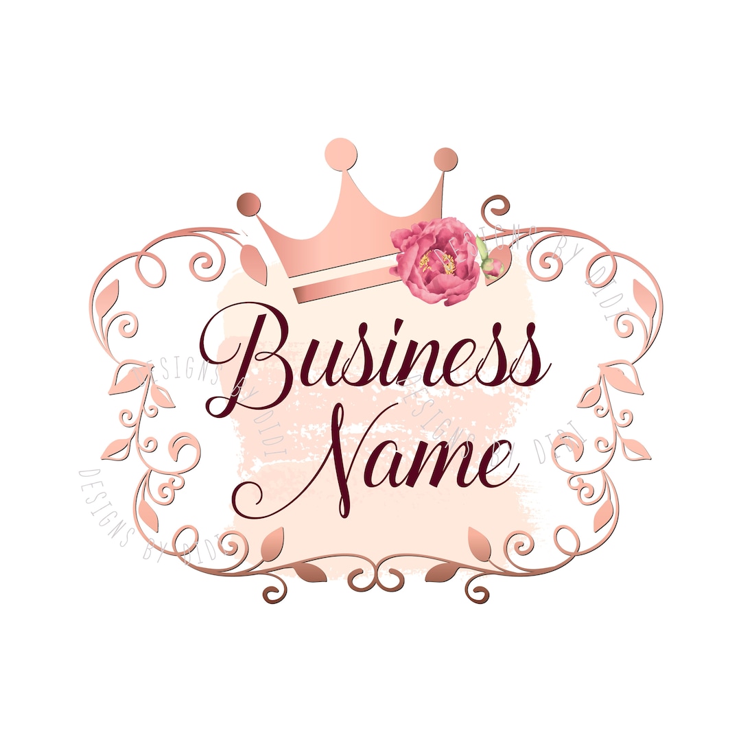 Custom Logo Design Pink Gold Logo Flowers Crown Princess - Etsy