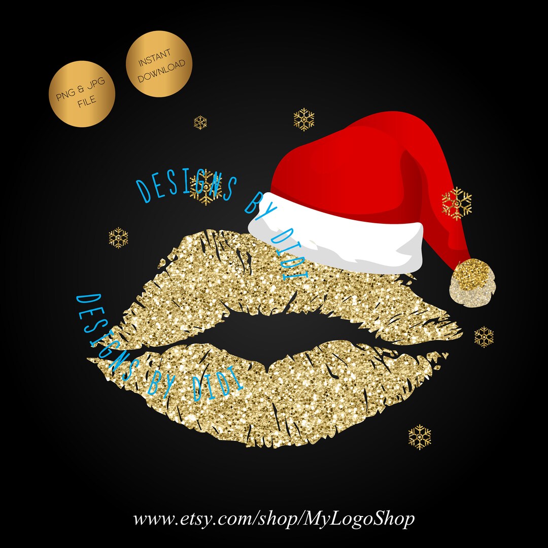 Christmas Gold Glitter Lips, Santa Hat Lips Clipart, Snowflake Winter ...