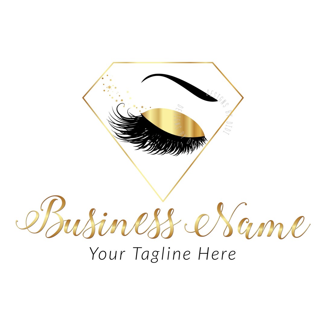 Lash Custom Logo, Beauty Logo, Diamond Gold Eyelash Logo, Eyelash Logo ...